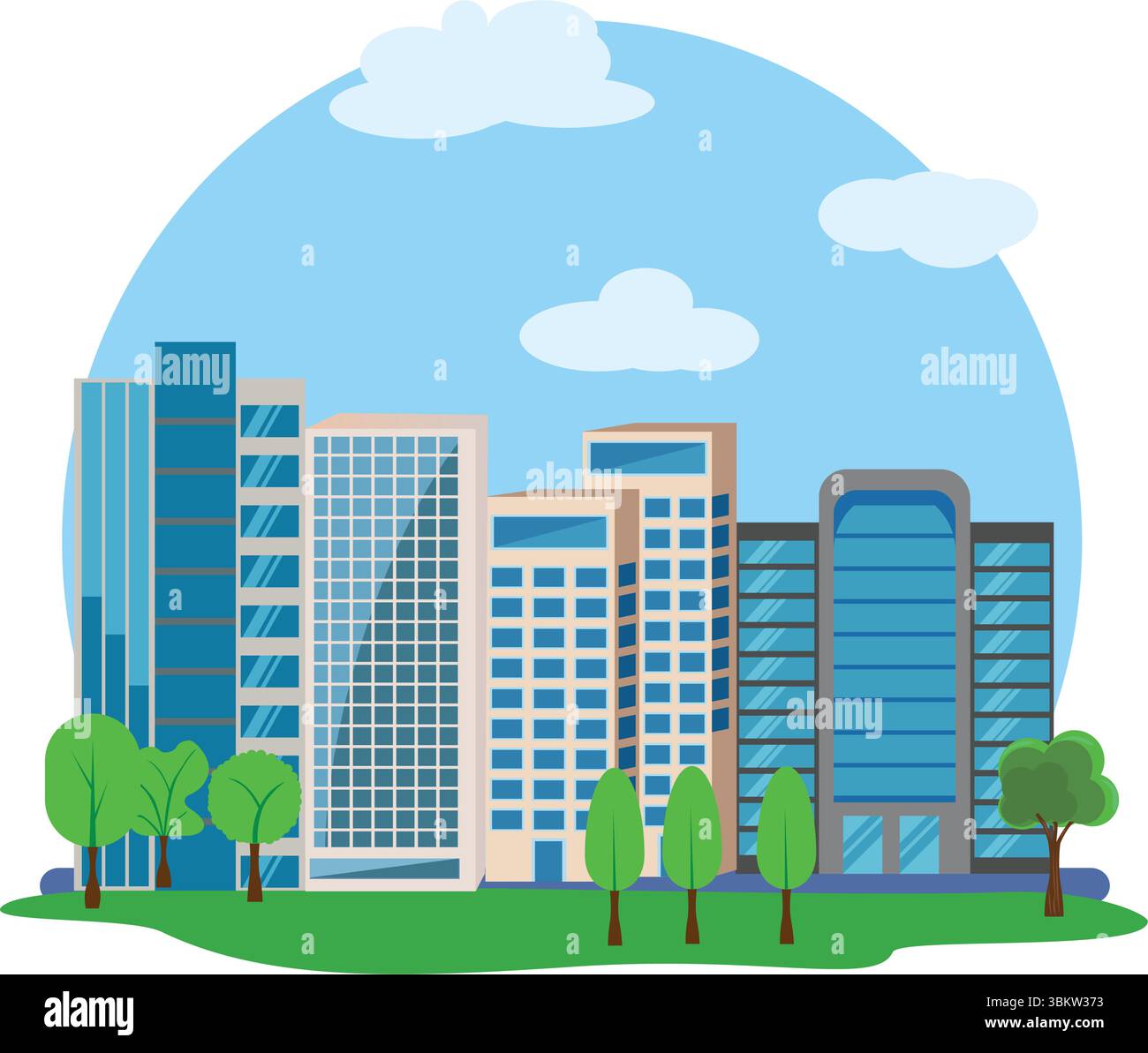 Modern city buildings design, flat cartoon elements Stock Vector Image ...