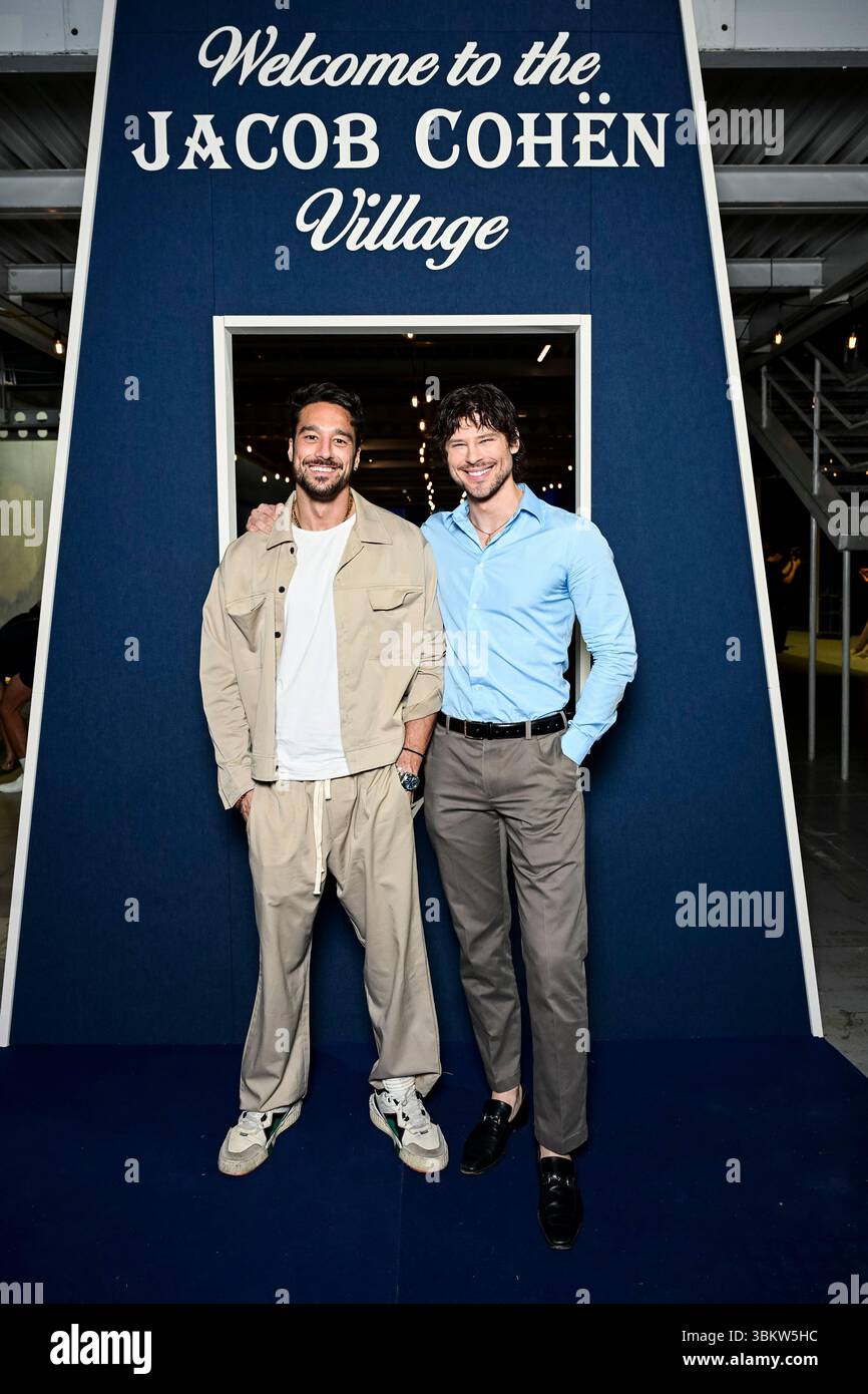 Elia Elmo, Luca Maria Nobili Milan Fashion Week - Men S/S 2026 Jacob Cohen Party Backdrop Milan ...