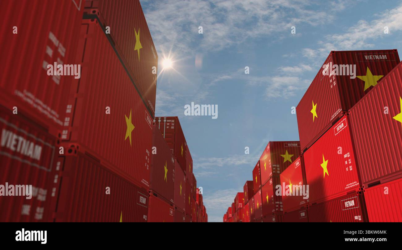 Vietnam export production and import cargo containers in row business ...