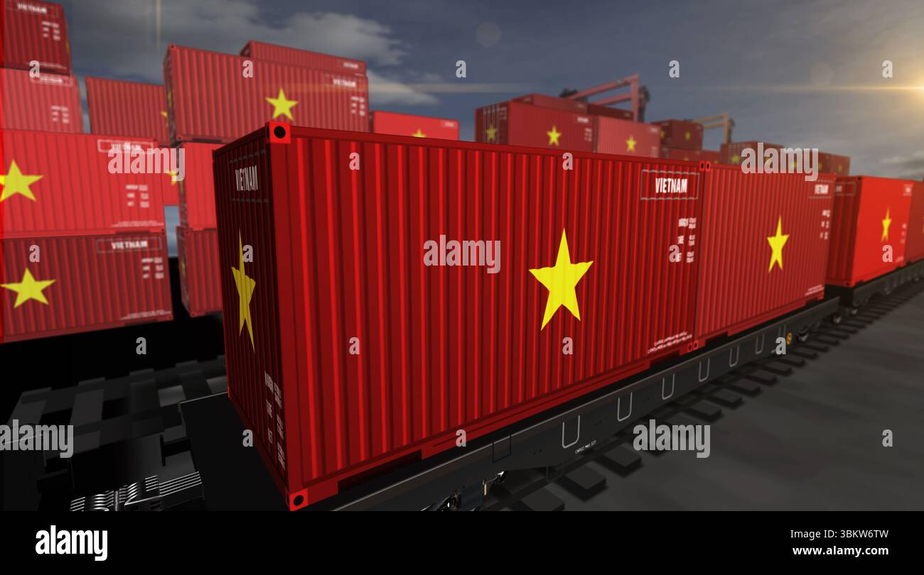 Vietnam export production and import containers on a freight wagons ...
