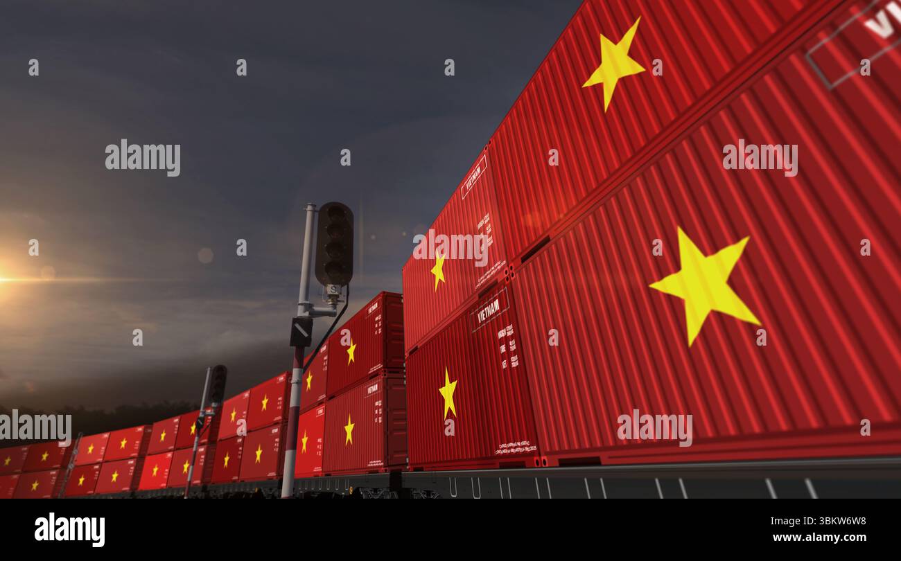 Vietnam export production and import containers on a freight wagons ...