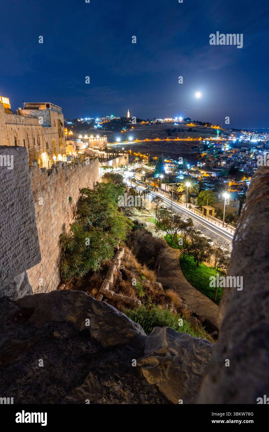 Full moon rises above the Mount of Olives and the Old City of Jerusalem ...