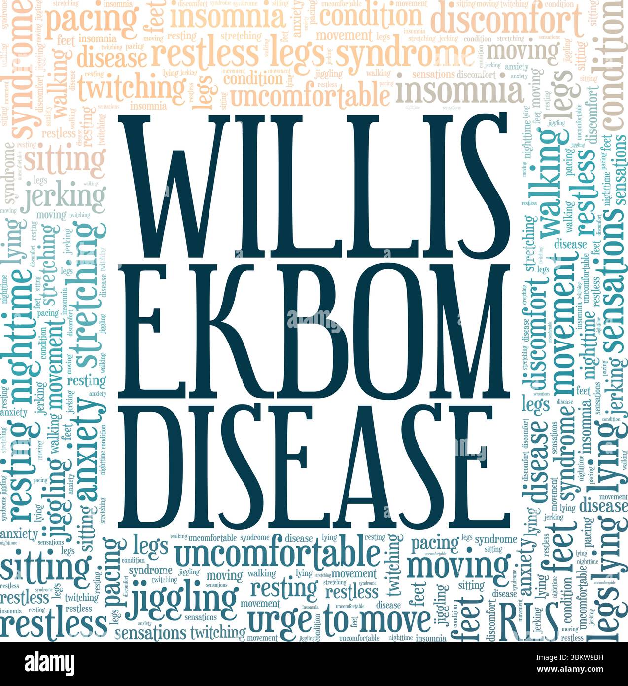 Willis-Ekbom Disease - Restless Legs Syndrome RLS word cloud conceptual design isolated on white ...