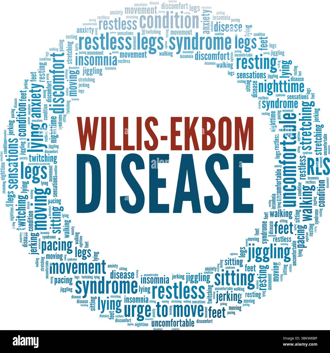 Willis-Ekbom Disease - Restless Legs Syndrome RLS word cloud conceptual design isolated on white ...