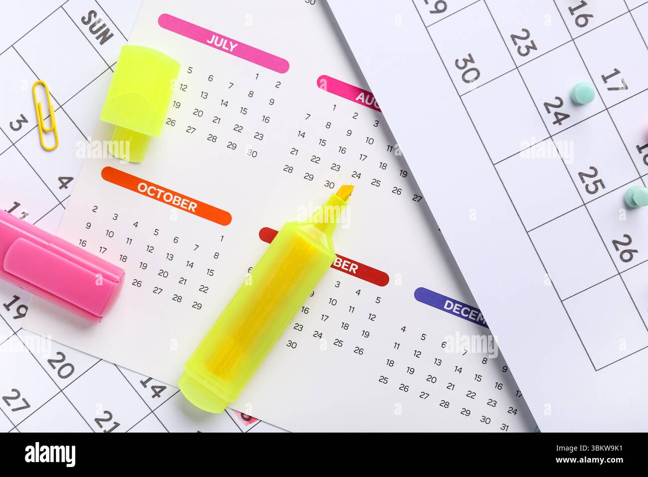 Calendar with markers as background, closeup. Planning concept Stock ...