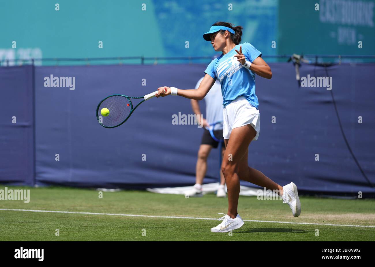 Emma Raducanu during a practice session during Eastbourne Open at ...