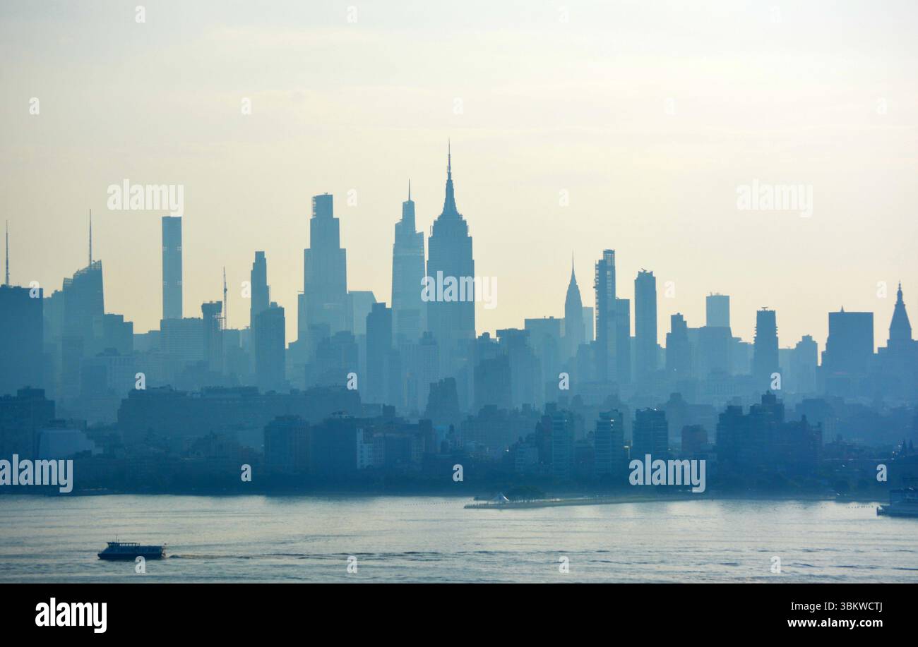 Hazy Manhattan skyline during a dangerous heat wave along the East ...