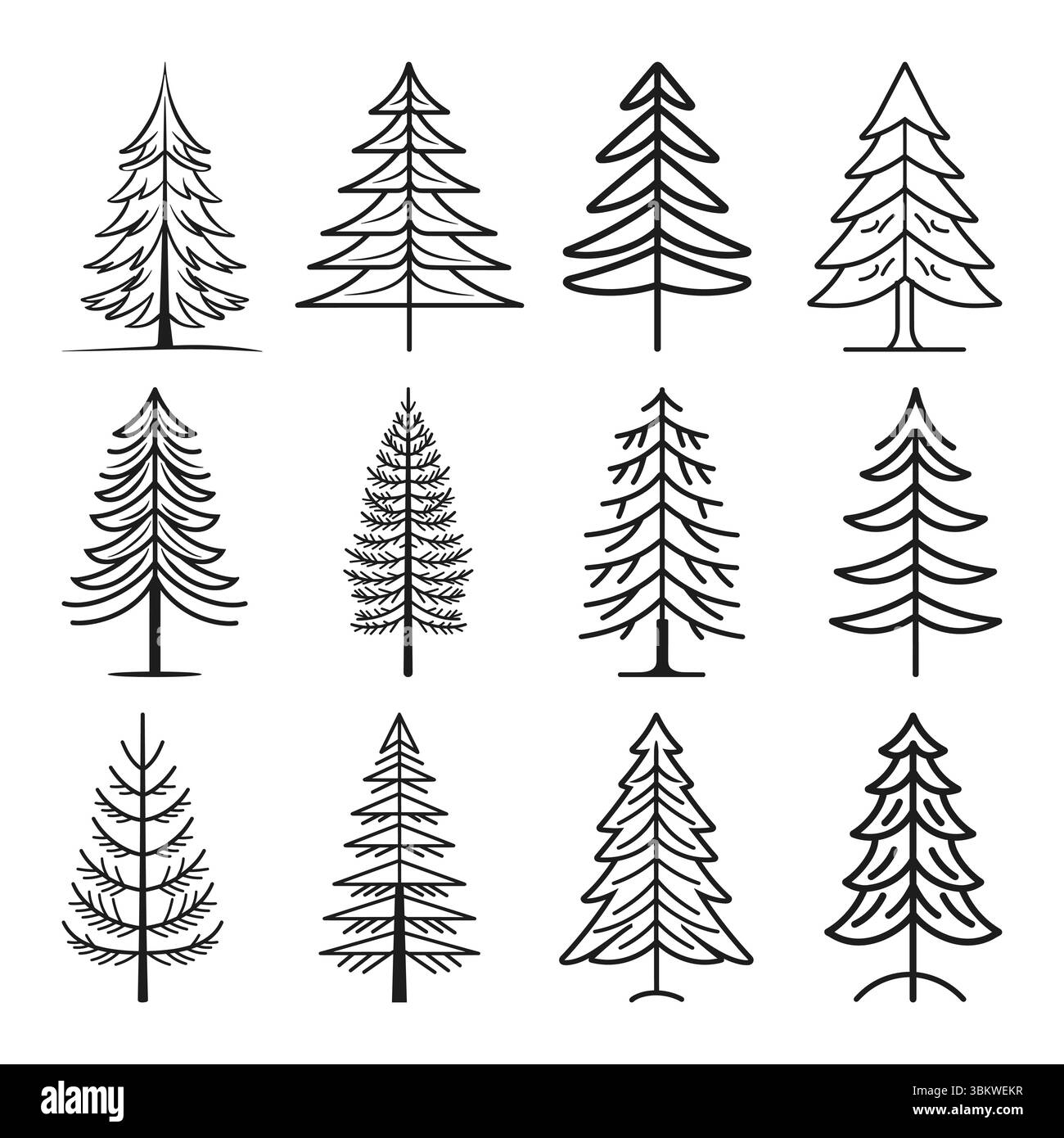 A bundle of line art pine tree vector illustration Stock Vector Image ...