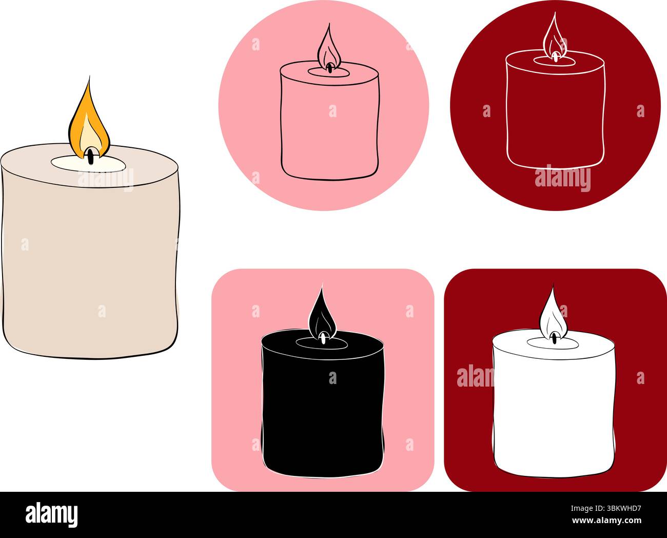Candle logotype. Vector graphic line ink illustration. Silhouette sign ...