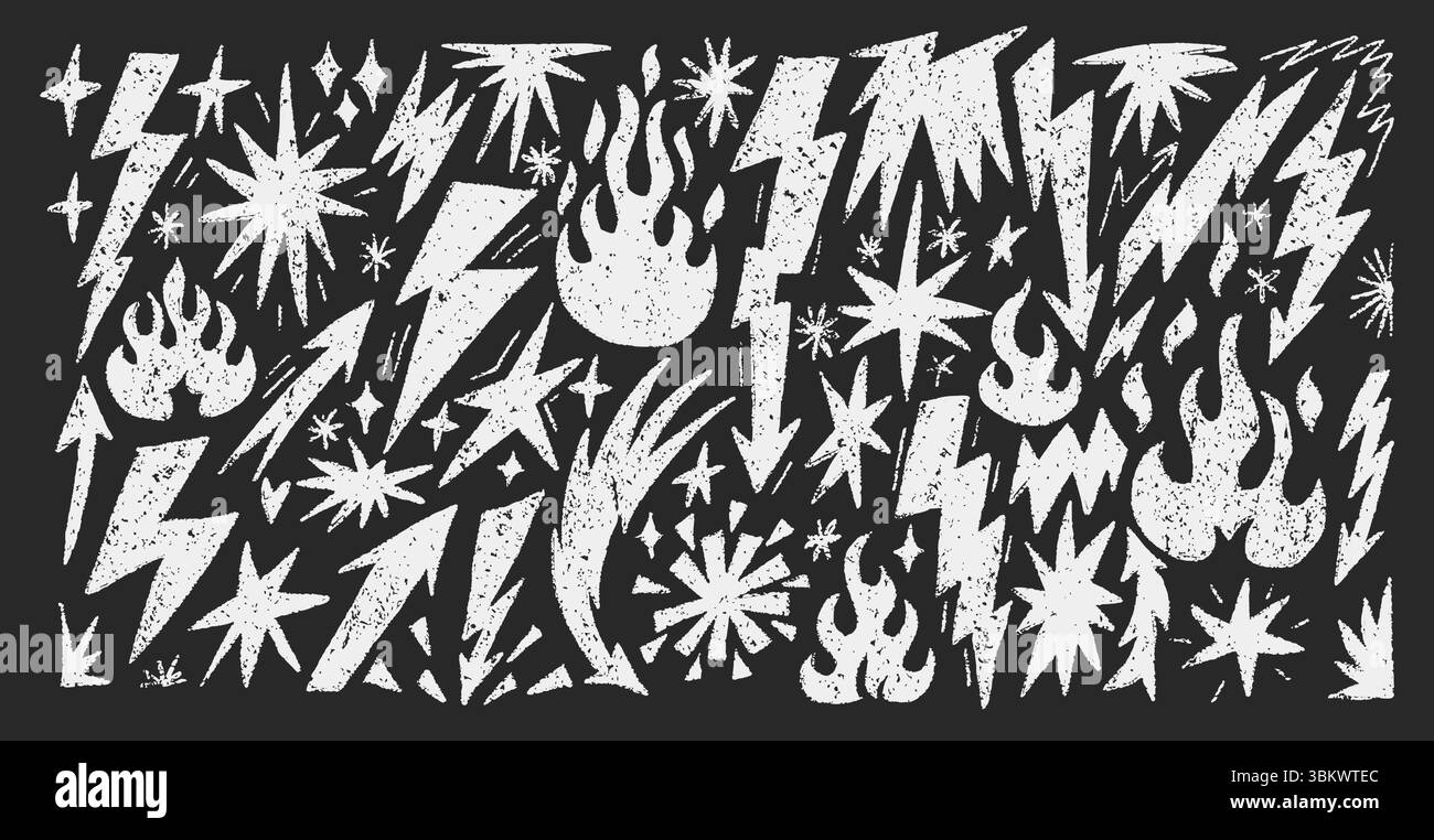 White chalk illustration of lightning bolts, flames, and arrows for ...