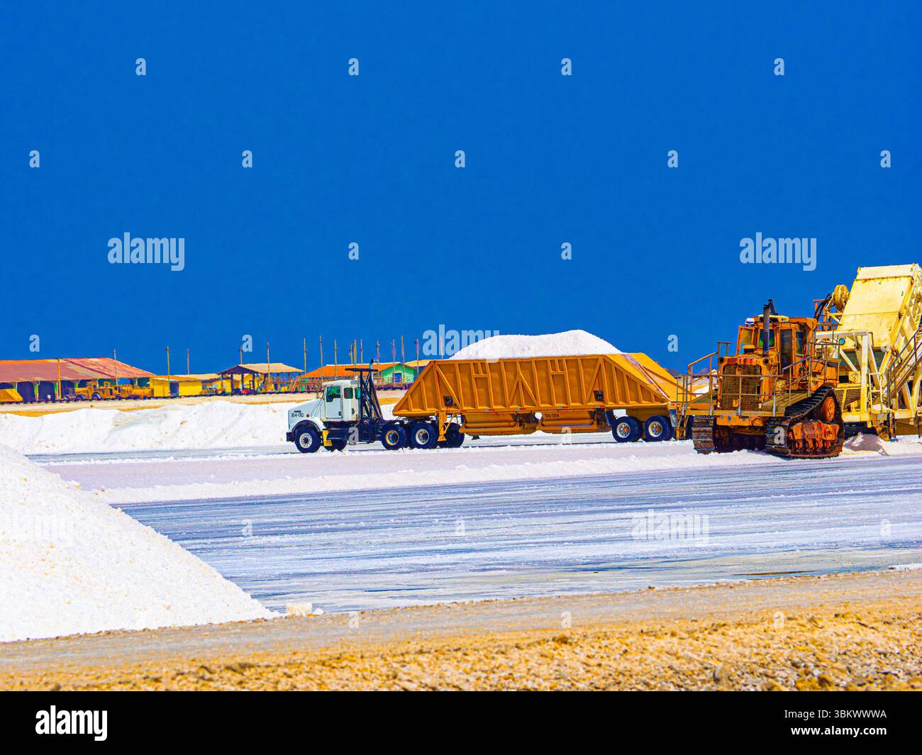 White salt hills and vibrant red water in the sea salt mines of Bonaire ...