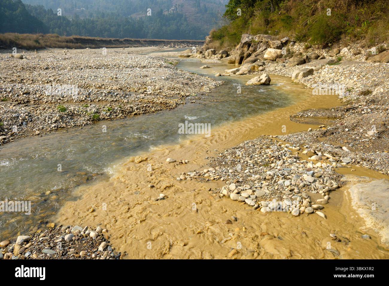 Clear river water meets a muddy flow laden with sediment at this ...