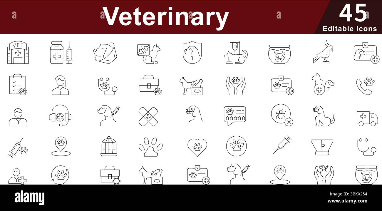 Veterinary and Pet Care Line Icons set - Animal Health, Clinic ...