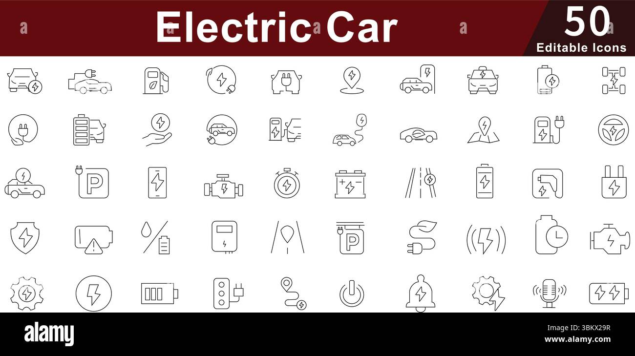 Electric Car Line Icons set - EV, Battery, Eco-Friendly, Power & Future ...