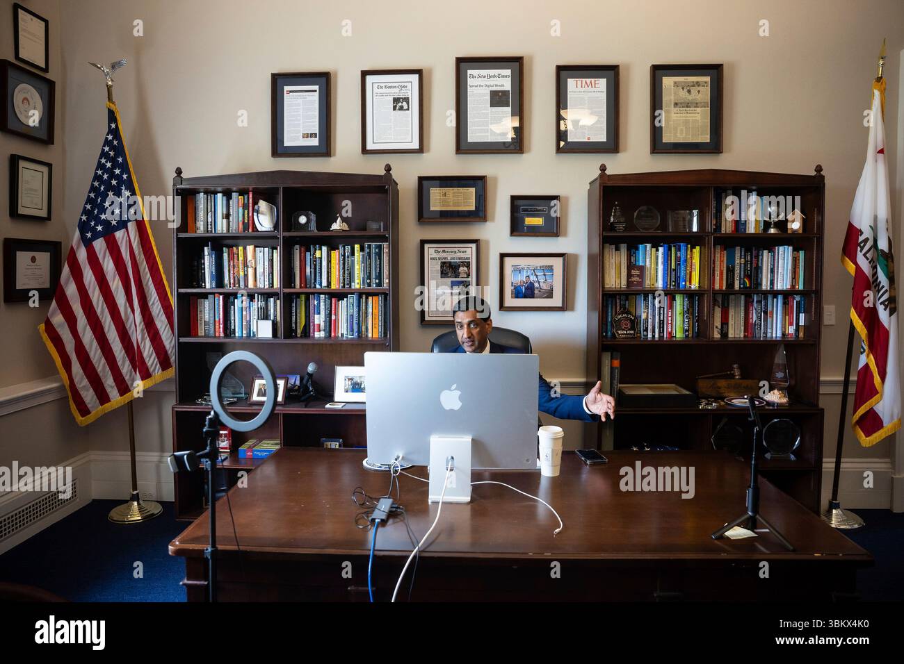 Rep. Ro Khanna (D-Calif.) is seen in his office on Capitol Hill as he ...