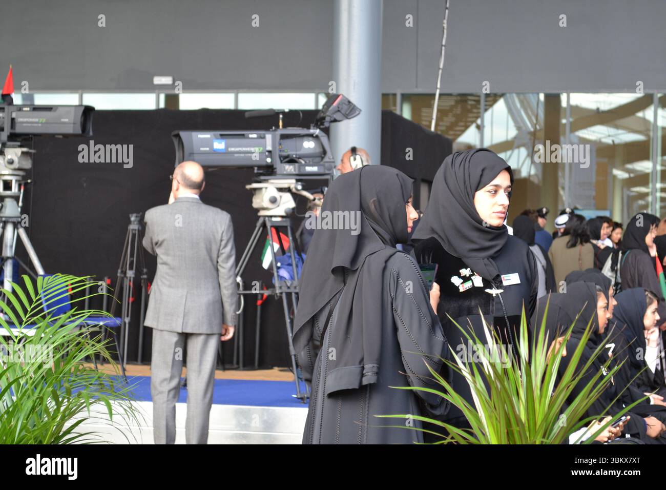 Inside view of press hall of the Media center with visitors during ...