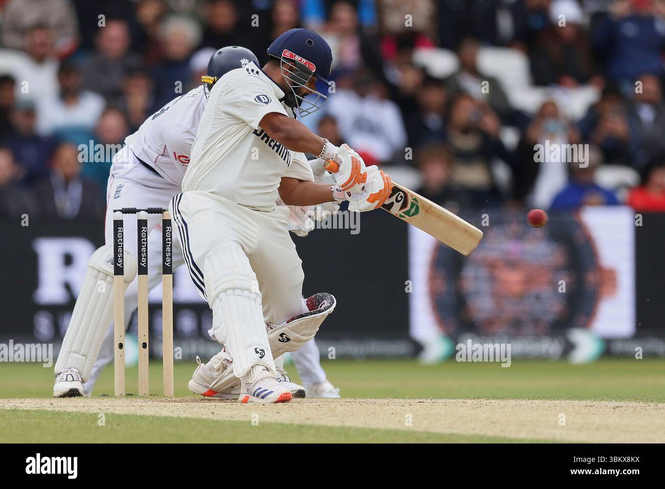 India's Rishabh Pant plays a shot on day four of the first cricket test ...