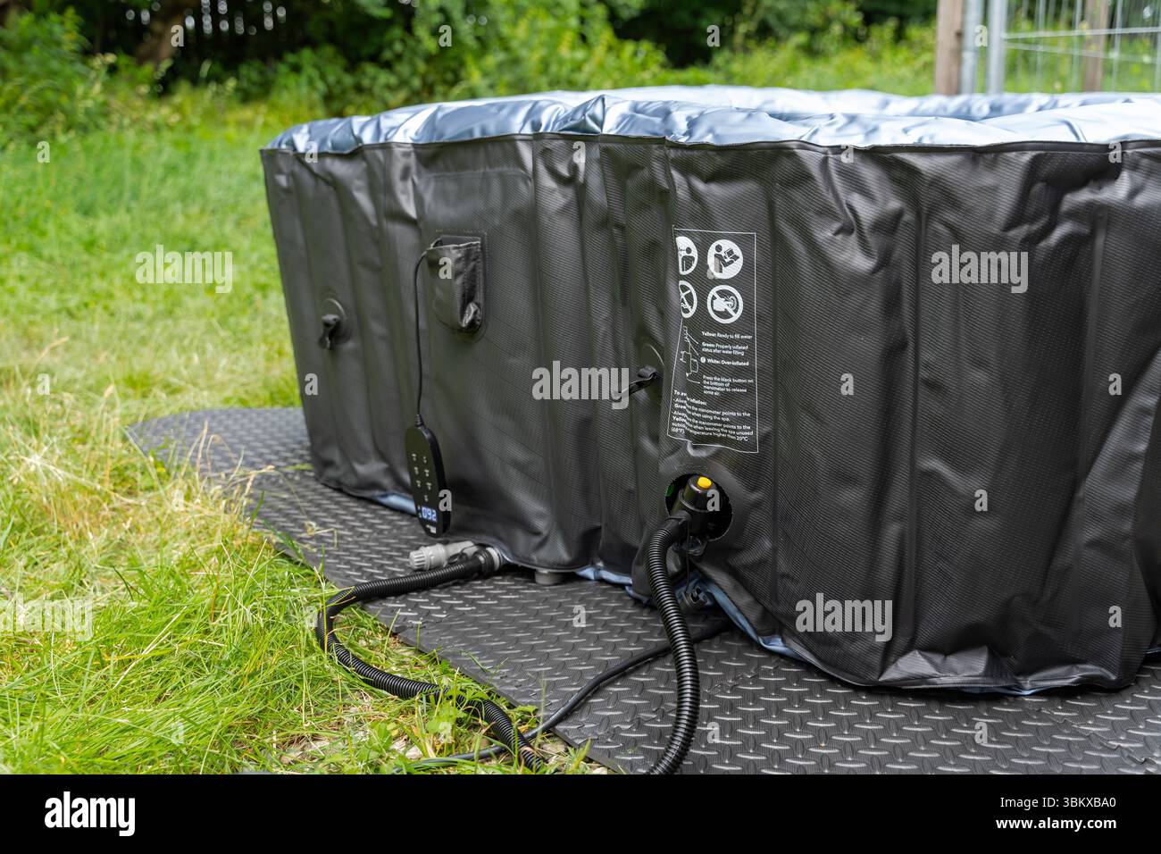 Bavaria, Germany - June 23, 2025: An inflatable whirlpool stands in the ...