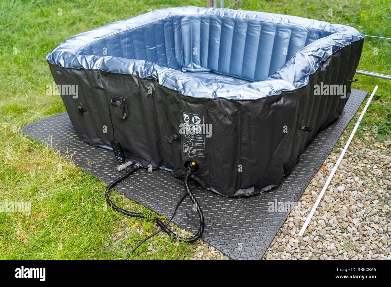 Bavaria, Germany - June 23, 2025: An inflatable whirlpool stands in the ...