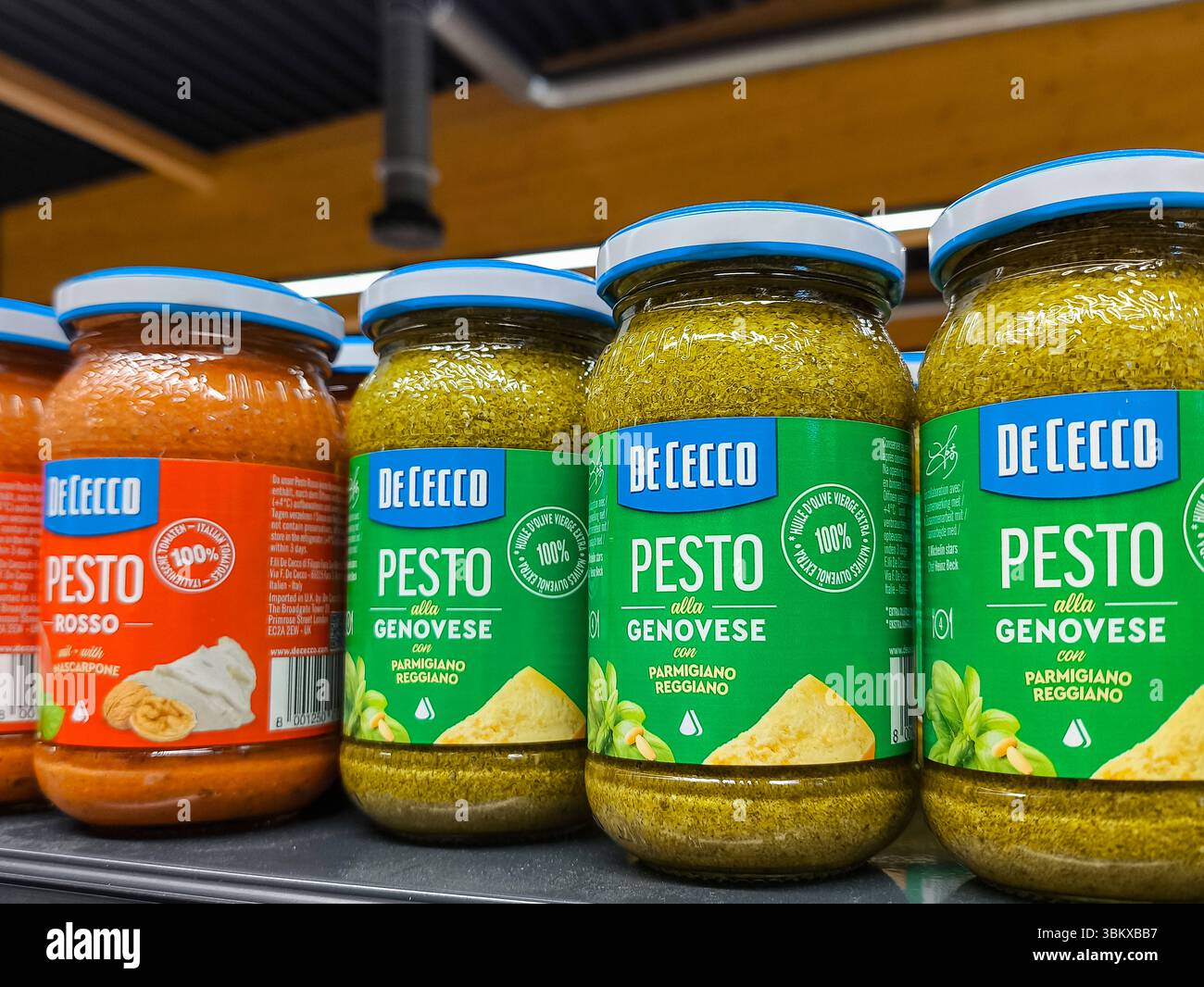 Bavaria, Germany - June 23, 2025: De Cecco brand pesto jars on the ...