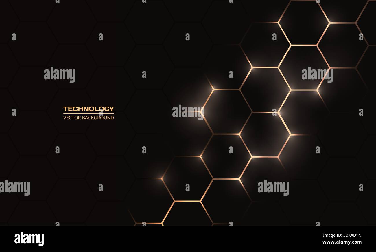 Hexagon technology black and gold colored honeycomb abstract background. Vector illustration ...