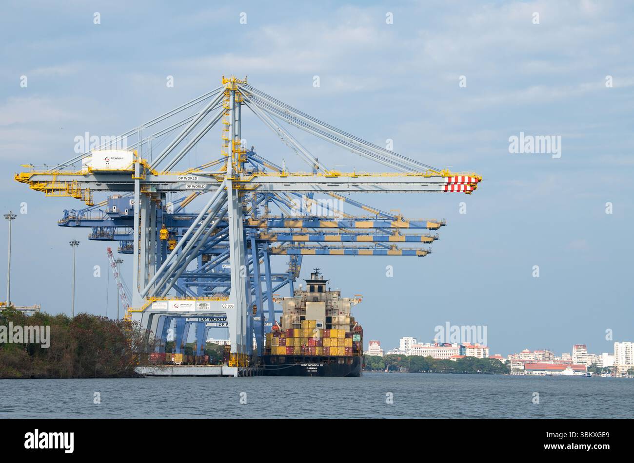 Industrial harbor for container ship in Kochi, India, cargo terminal ...