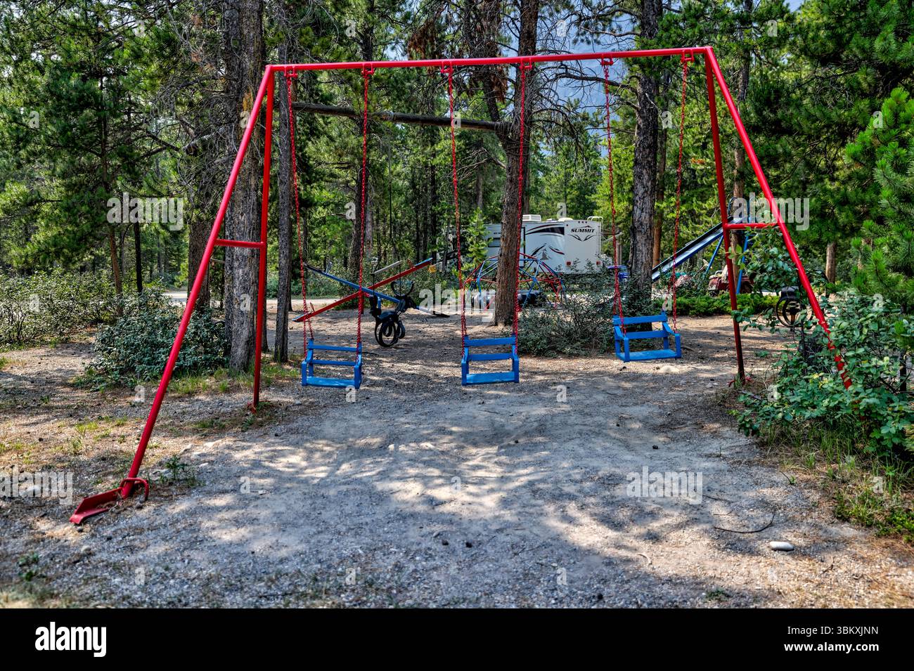 A campground in David Thompson Park in the Rocky Mountains of Alberta ...