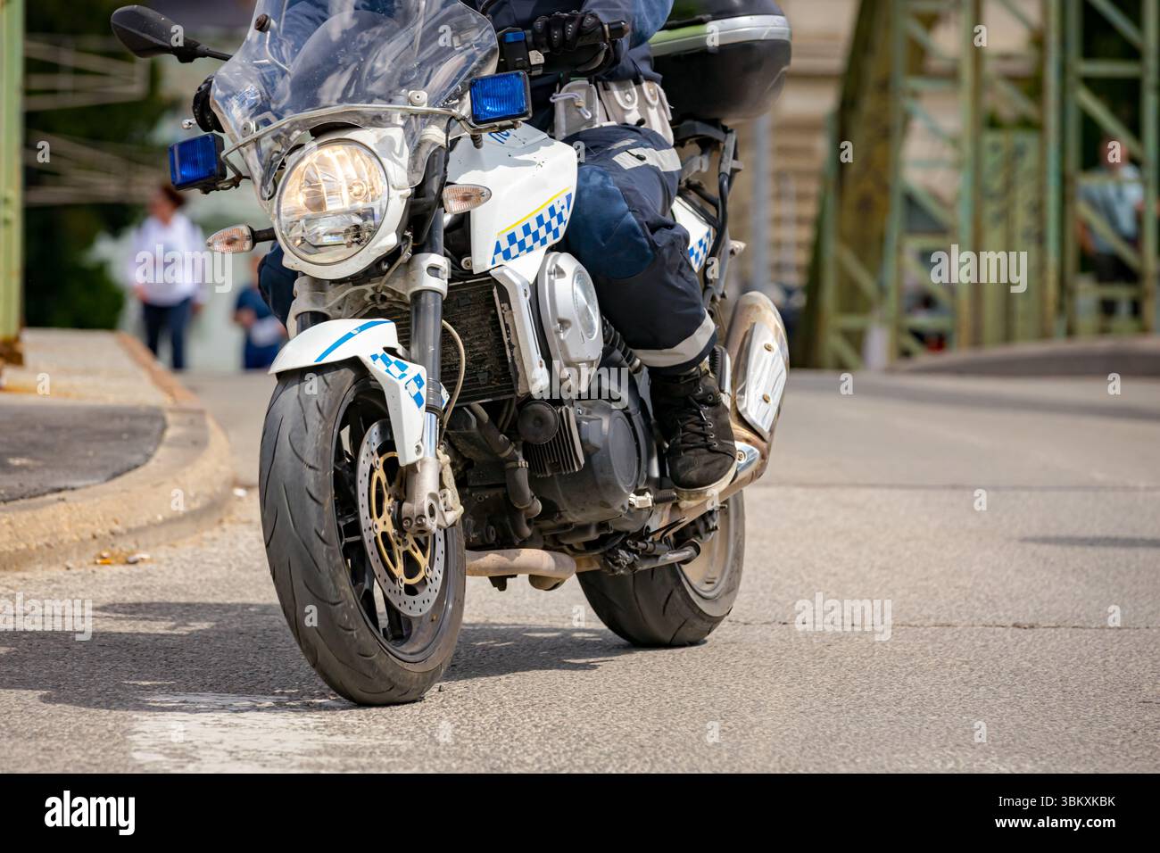 Police officer drive motorcycle in full uniform to secure a group of ...
