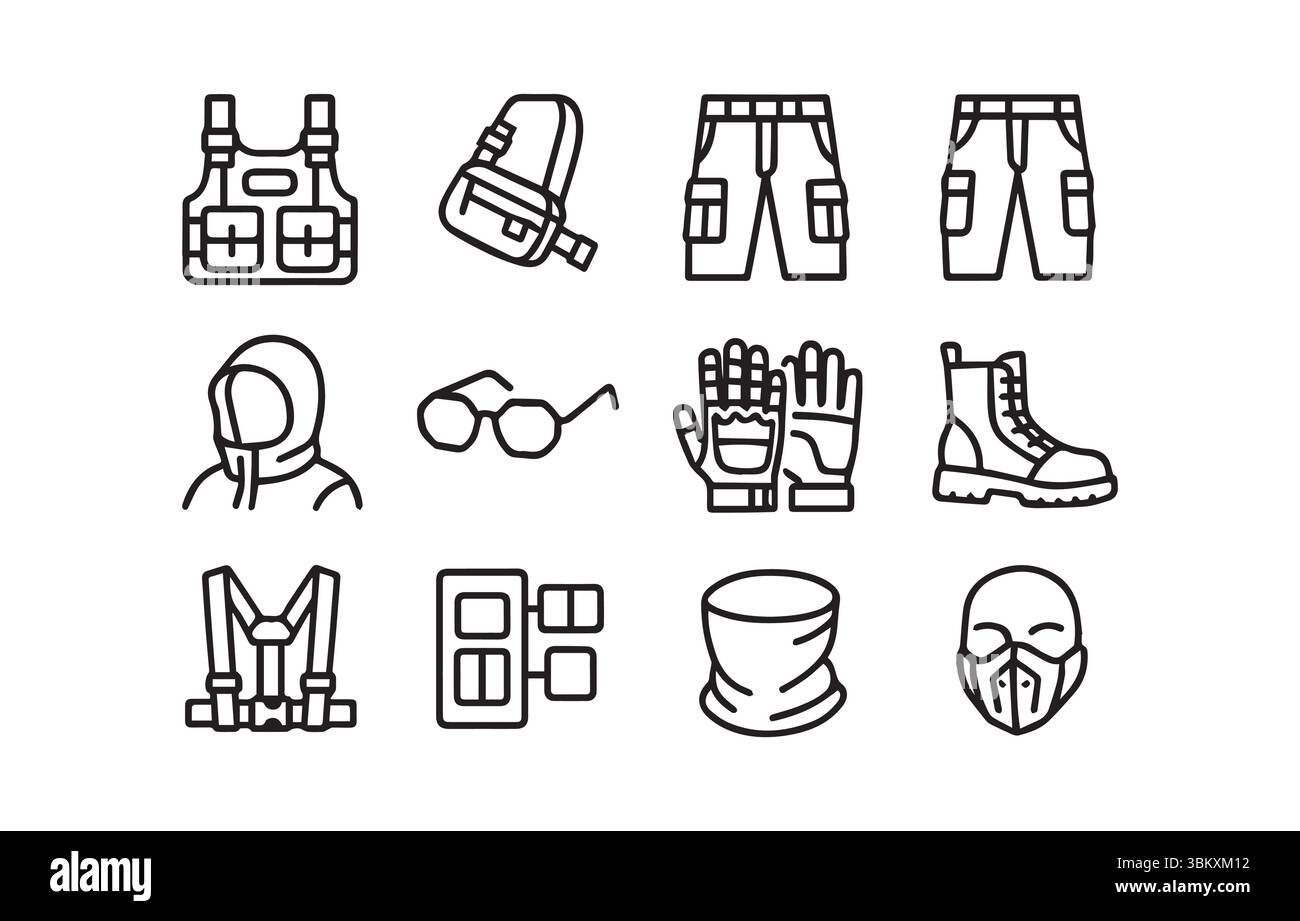 Essential Tactical Gear An Outline Illustration of Outwear and ...