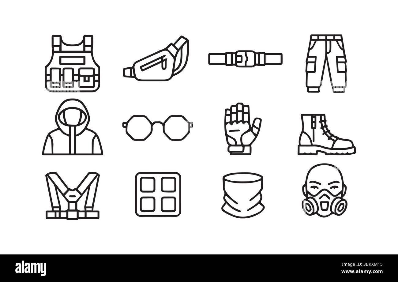 Essential Tactical Gear An Outline Illustration of Outwear and ...