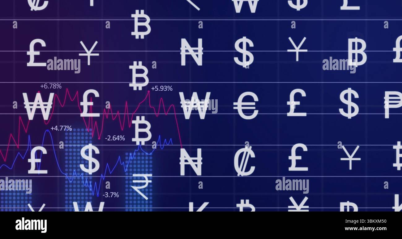 Red and blue line graphs fluctuating on trading dashboard, with ...