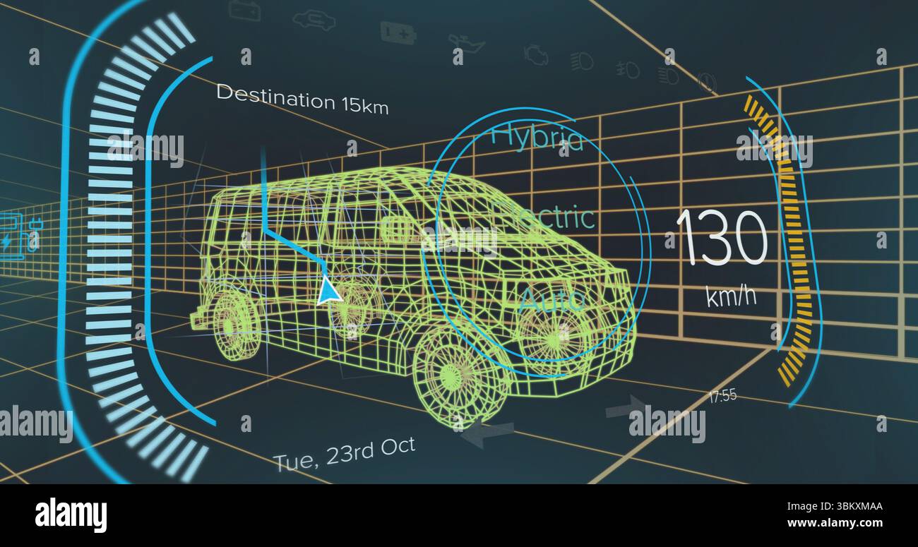 Displaying 3D wireframe van projecting within virtual simulation, with ...