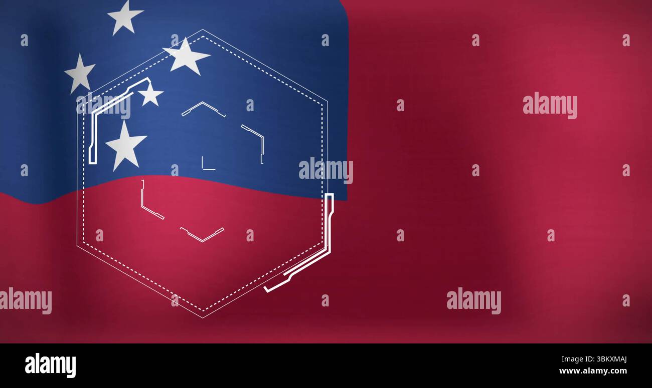 Animating red flag waving on screen with navy canton showing stars ...