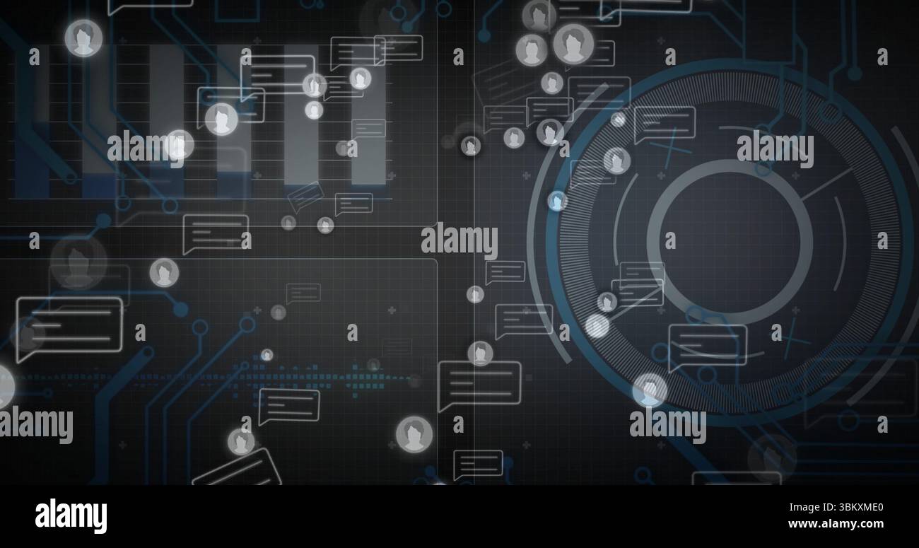 Displaying concentric circular HUD at right on grid background, with ...