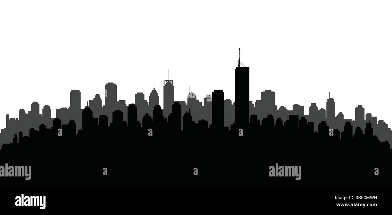 Flat Vector Minimal City Skyline in Black and Grey, Urban Silhouette of ...