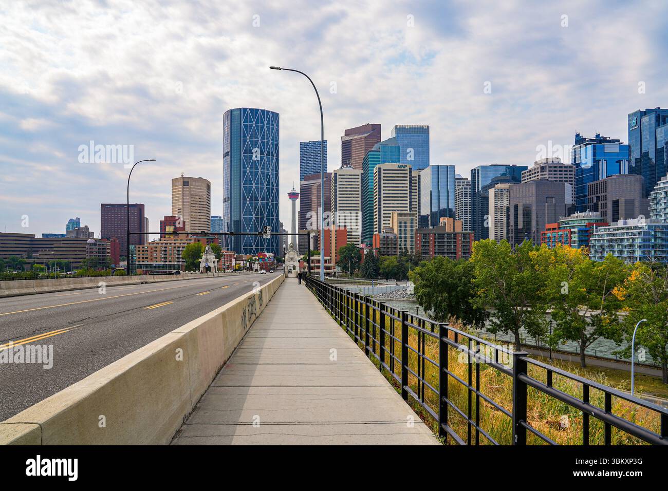 Downtown Calgary as seen from the Centre Street Bridge crossing the Bow ...