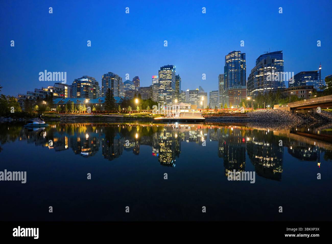 Calgary's skyline as seen from the Prince's Island Park at dusk in ...