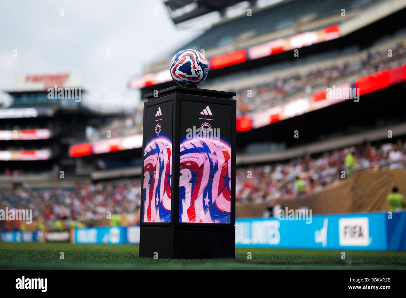 The FIFA Club World Cup Adidas official match ball in seen on a plinth ...