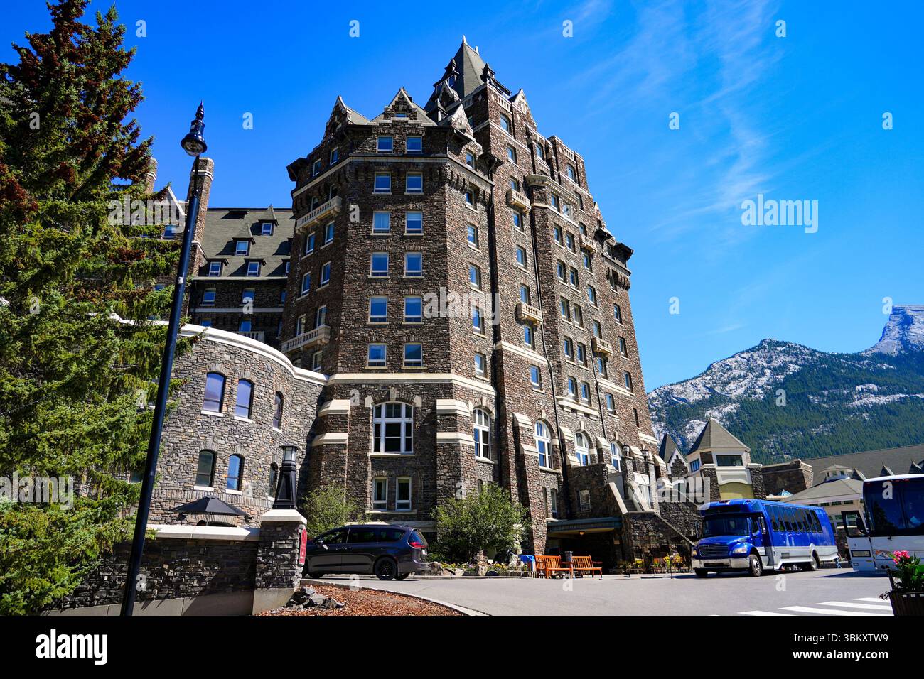 Banff Springs Hotel, a historic châteauesque hotel located in Banff National Park among the ...