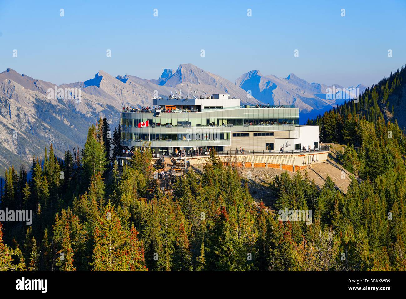 Aerial view of the upper terminal of the Banff Gondola cable car on ...