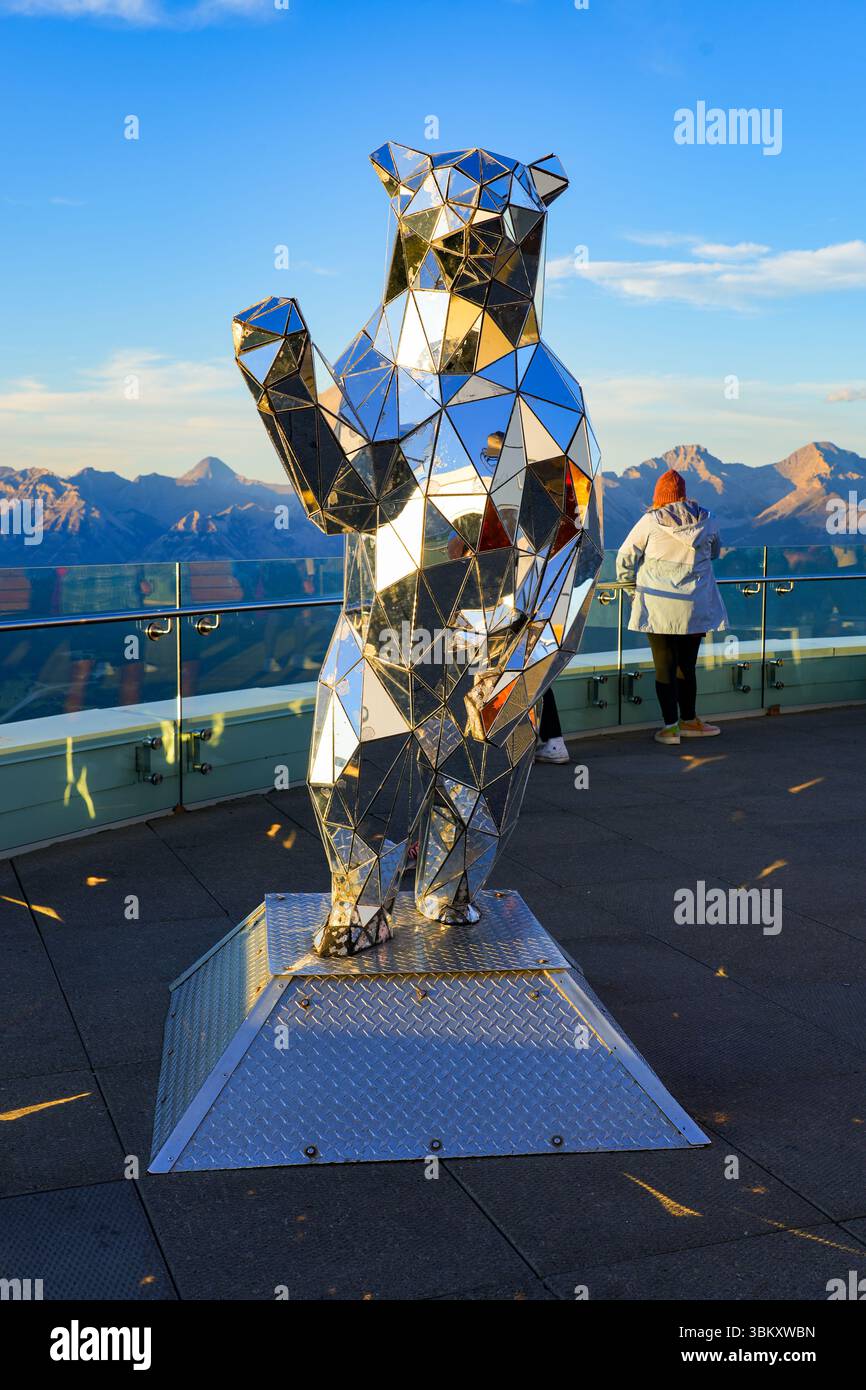 Statue of bear made of mirrors on the rooftop of the upper terminal of ...