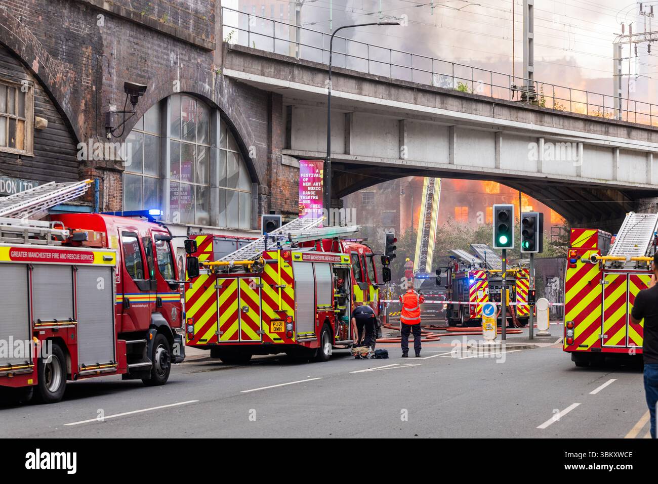 Manchester, UK. 23 JUN, 2025. Large fire engulfs the abandoned Hotspur ...