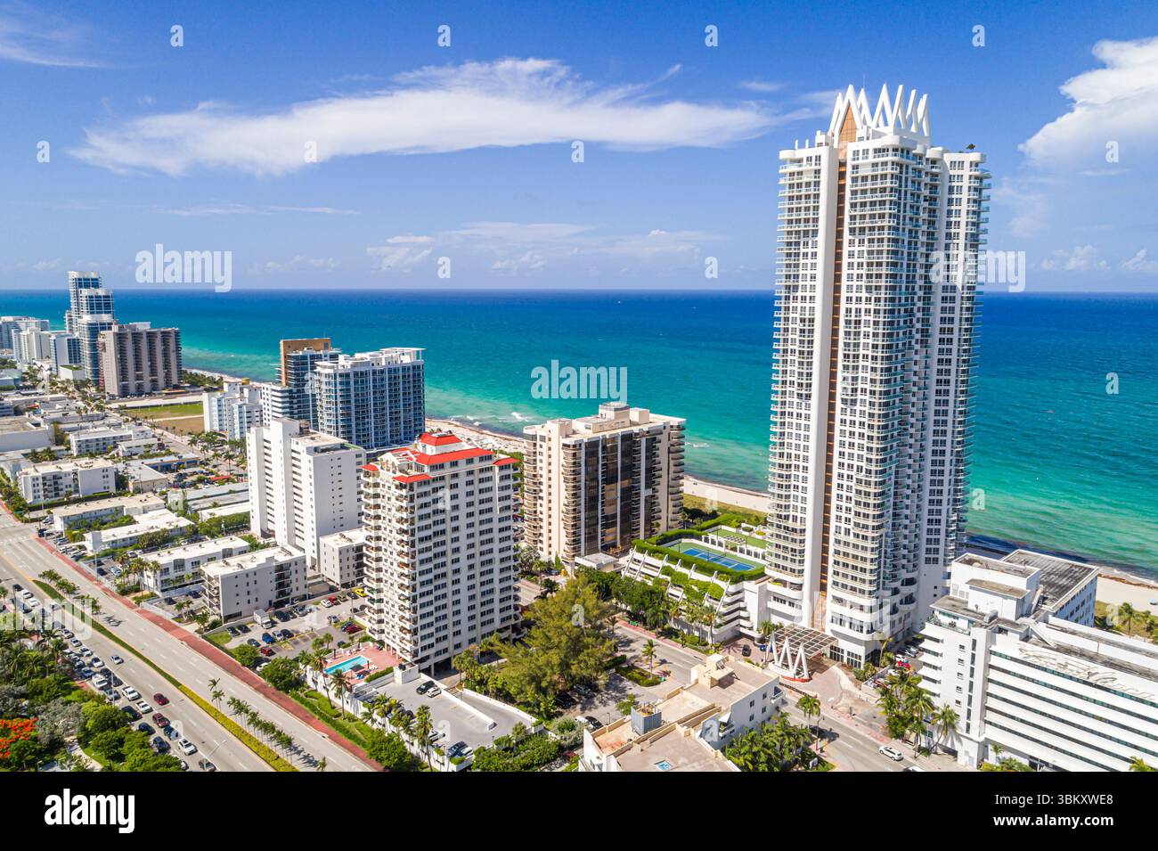 Miami Beach Florida North Beach,aerial overhead view from above looking ...