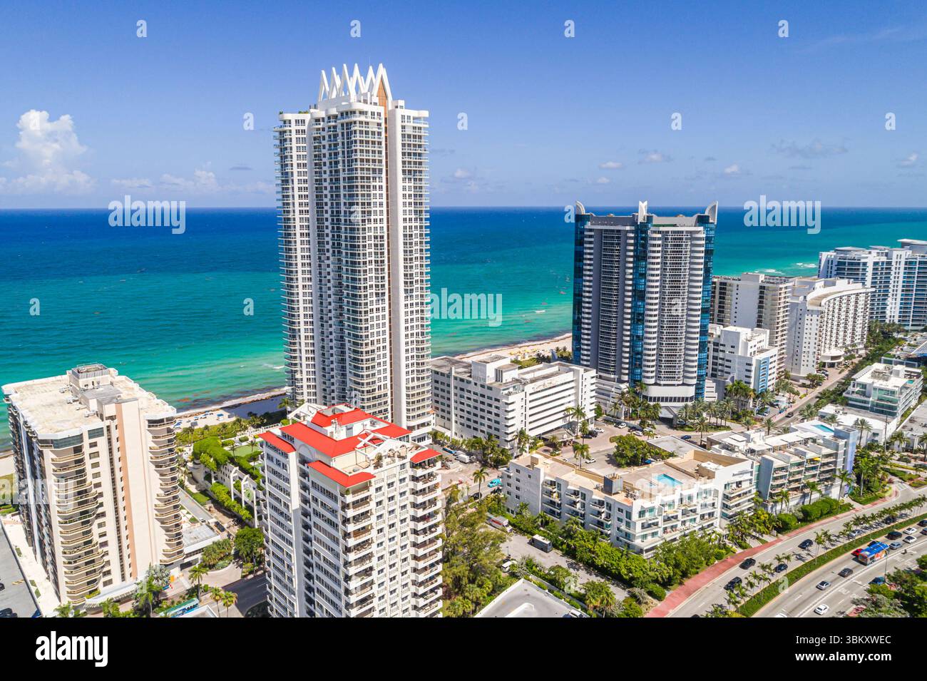 Miami Beach Florida North Beach,aerial overhead view from above looking ...