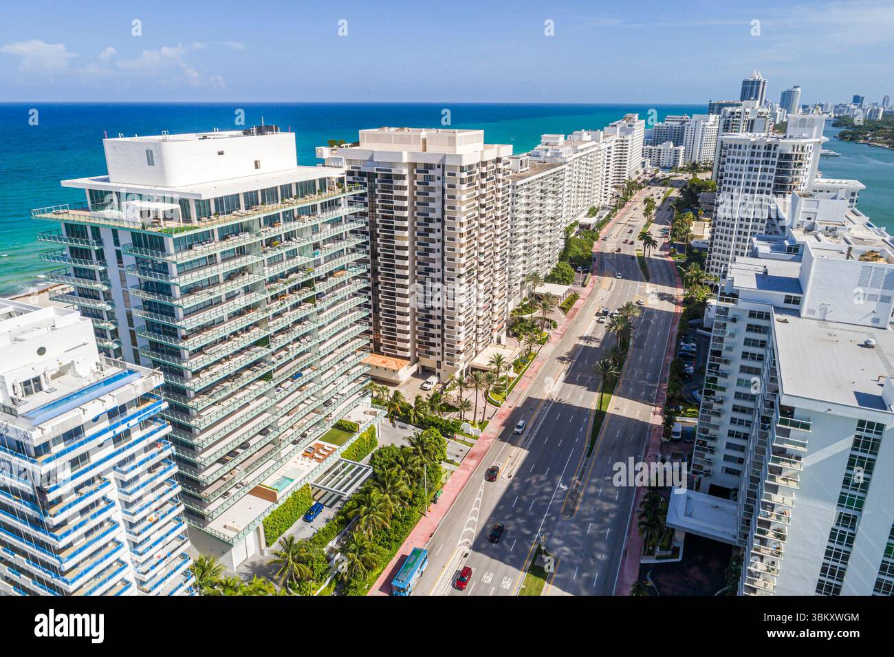 Miami Beach Florida,aerial overhead view from above looking down,city ...