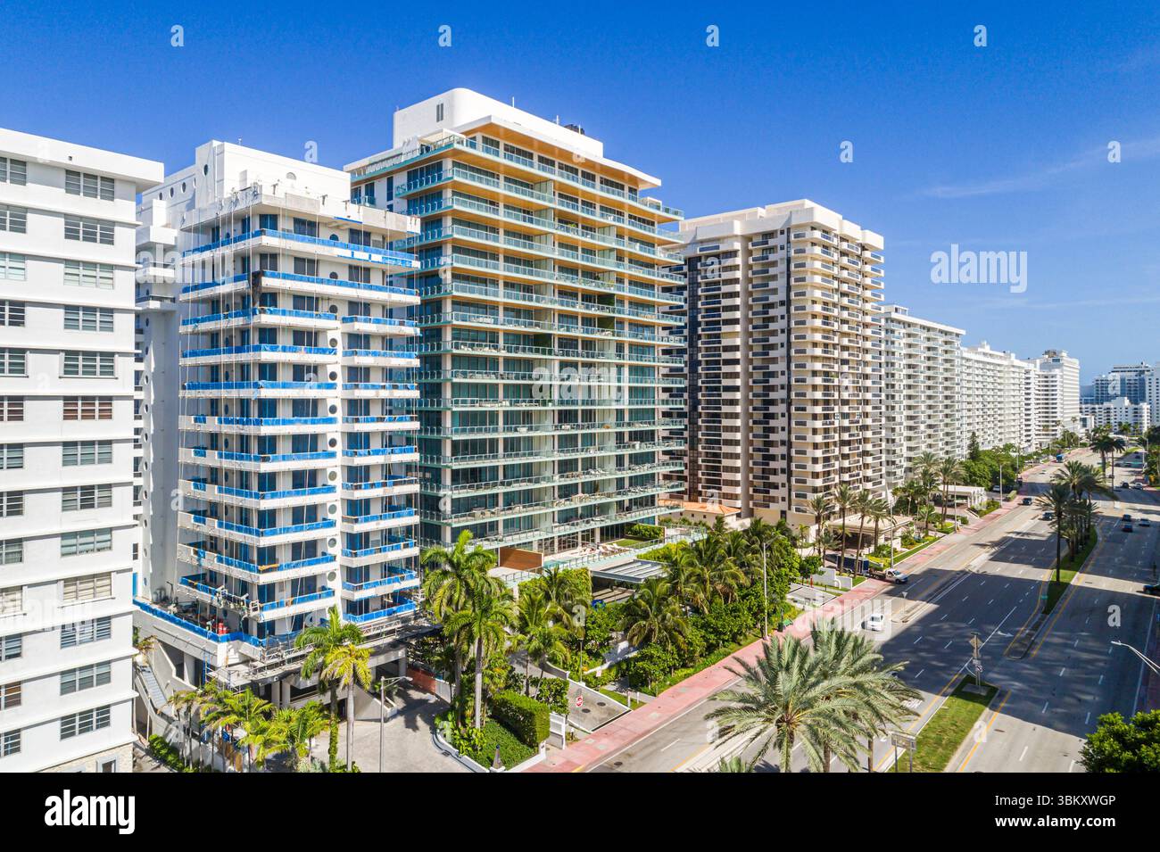 Miami Beach Florida,aerial overhead view from above looking down,city ...