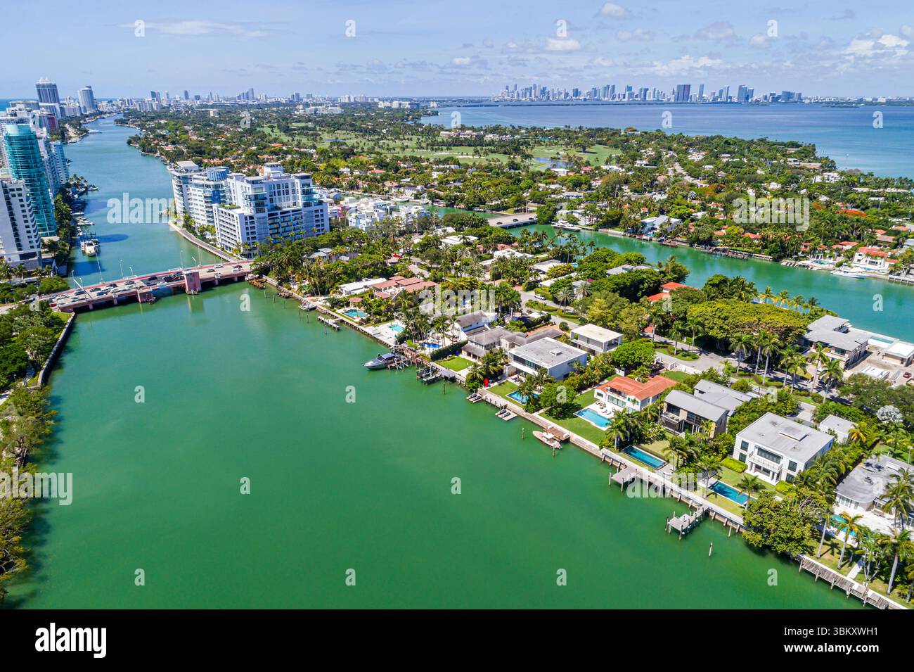 Miami Beach Florida North Beach,aerial overhead view from above looking ...