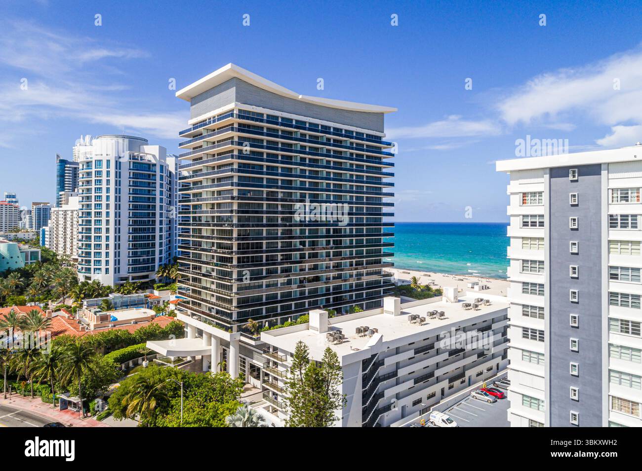 Miami Beach Florida,aerial overhead view from above looking down,city ...