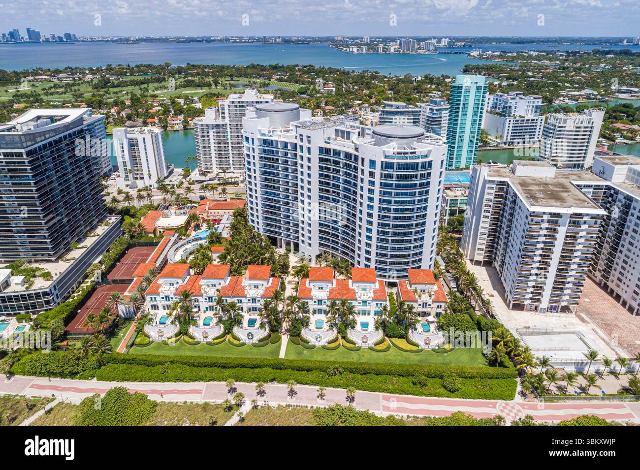 Miami Beach Florida North Beach,aerial overhead view from above looking ...