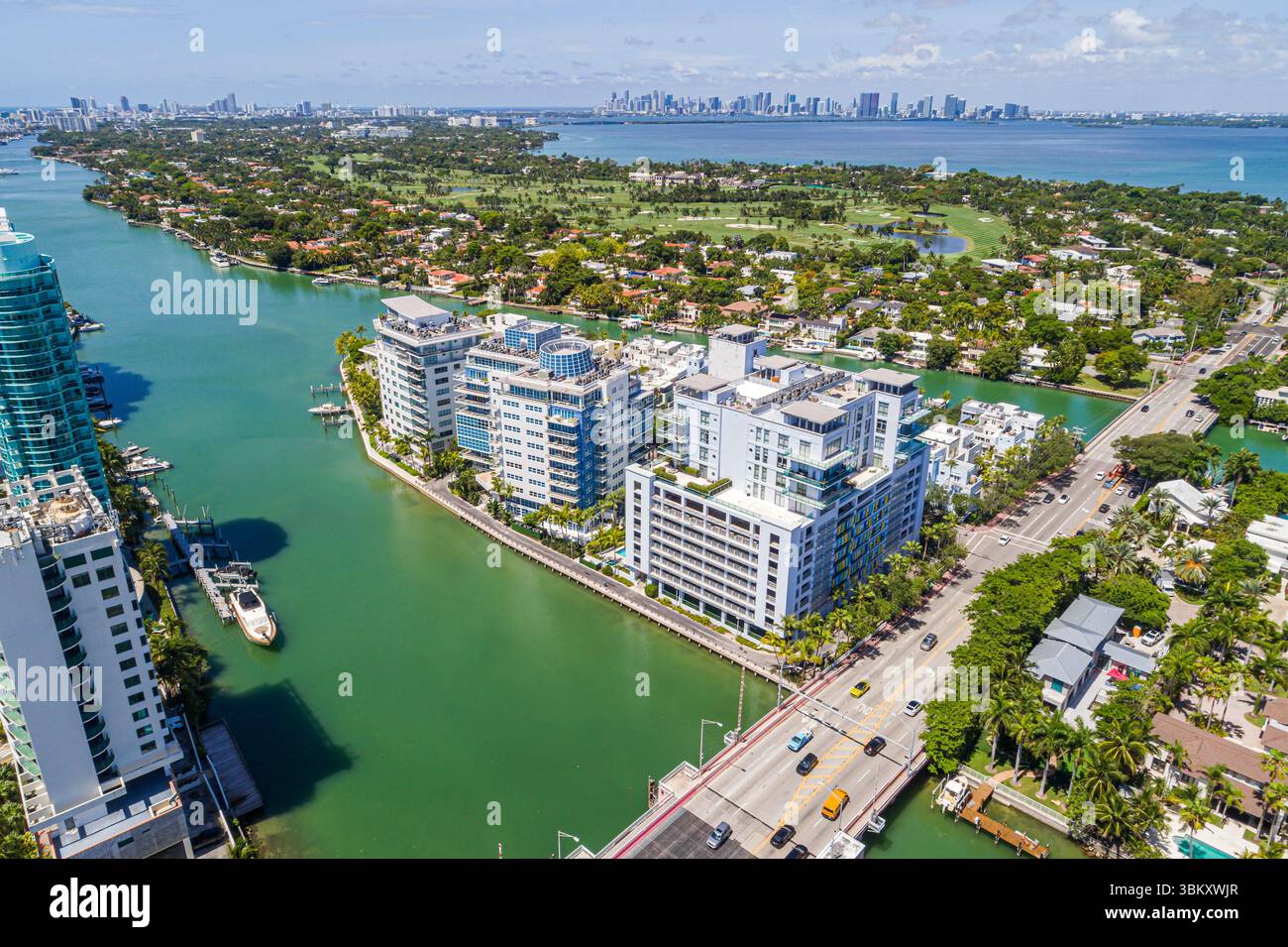 Miami Beach Florida North Beach,aerial overhead view from above looking ...